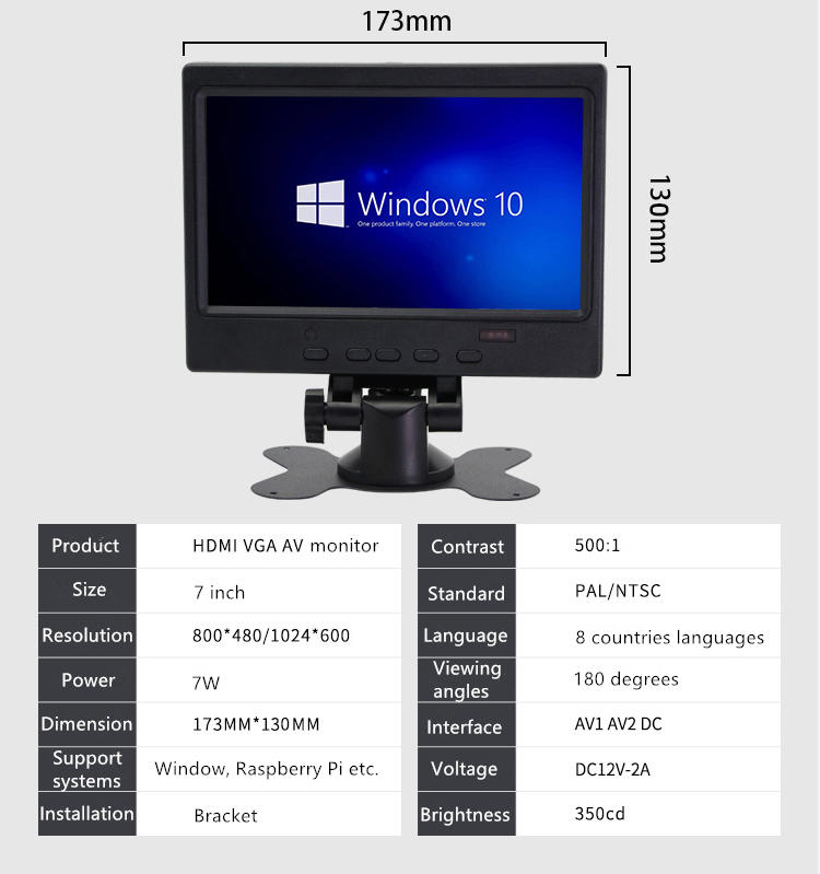 OEM/ODM Support High Performance Bus TV Monitor Vga Av HD Input 7 Inch ...