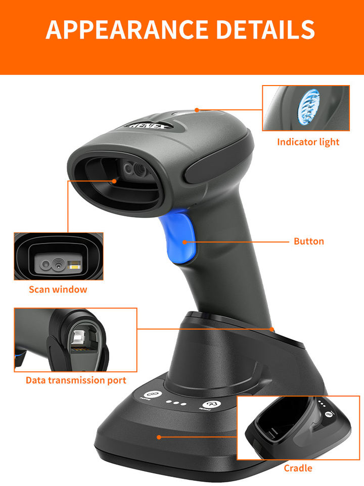 Henex HC-3208RC Industrial Barcode Scanner Wireless 2D Code Reader for ...