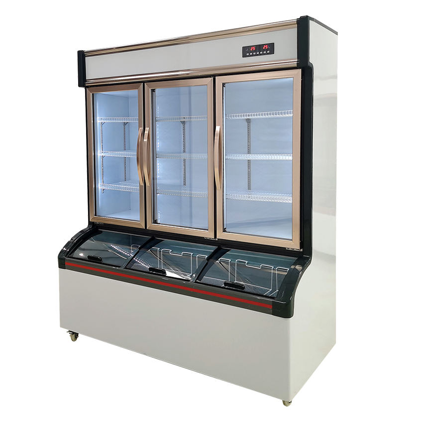 Supermarket Commercial Upright Freezer with Double-Temperature Glass ...