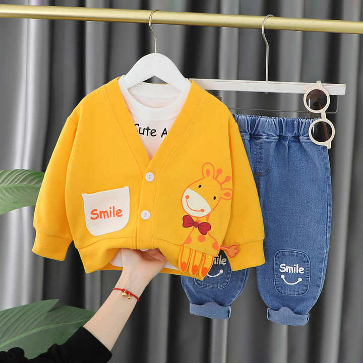 Engepapa Kids Spring Cartoon Cute Cardigan - 3pcs Set