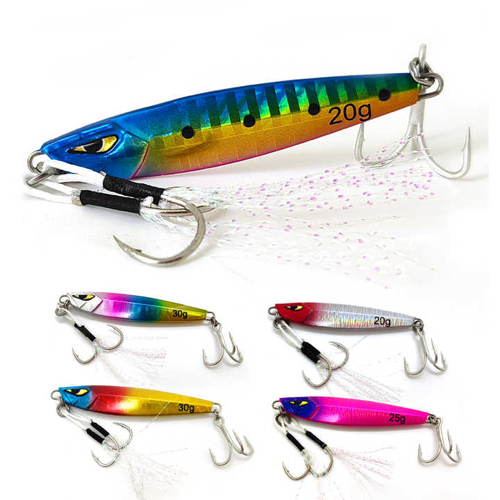 30G Metal Jig With Double Assist JIgs and Treble Hook Hard Bait Fishing ...