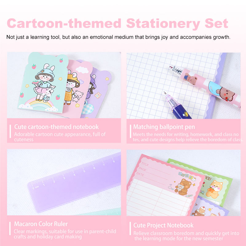 Cute Cartoon Stationery Set All in One Kit with Pencil Case, Pen, Ruler ...