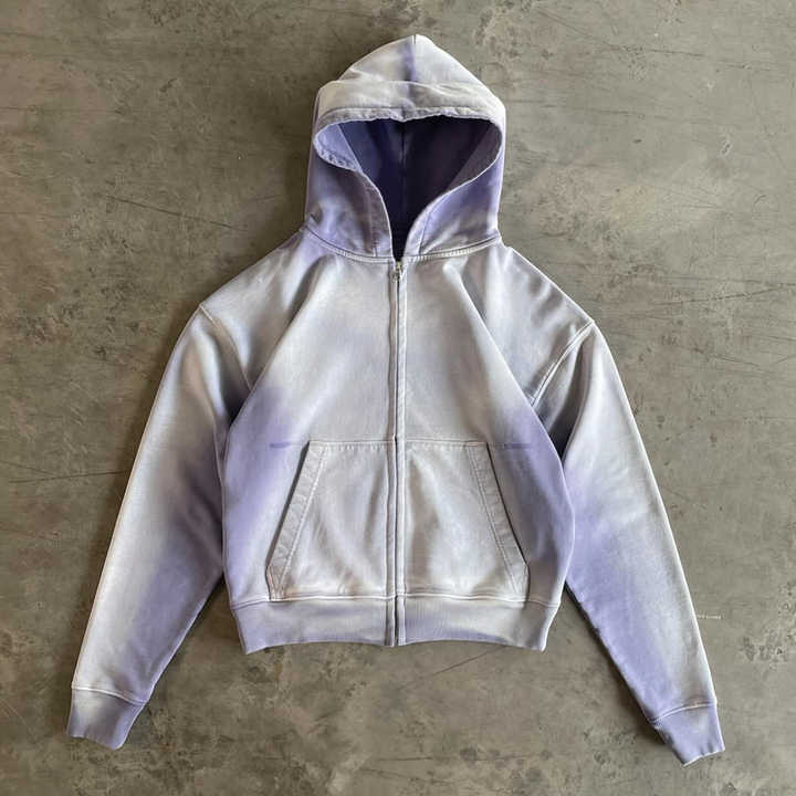 Custom Men Streetwear Distressed Hoodie No String Fleece Blank Zip up ...