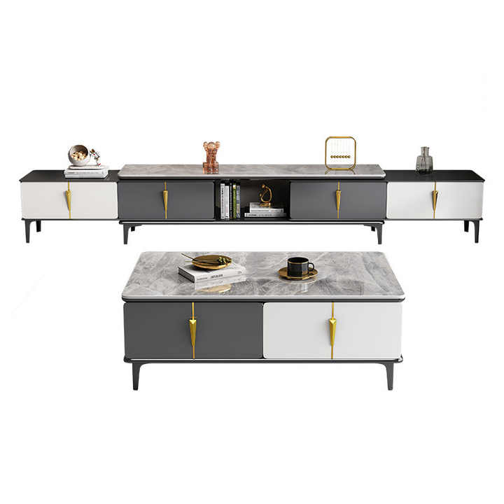 Simple Modern Metal TV Cabinet with Retractable Rock Panel Light Luxury ...