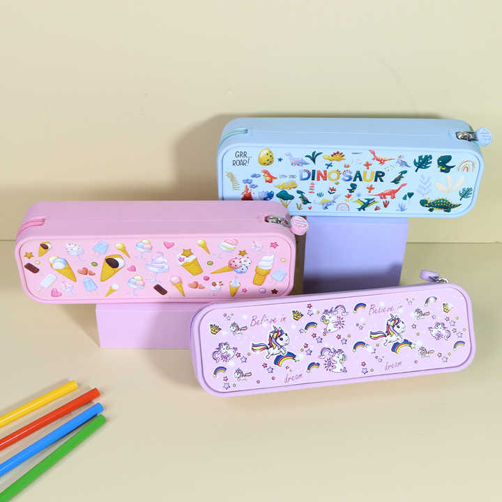 Waterproof Silicone Pencil Case Pouch Bag Gradient Color Pencil Pouch ...