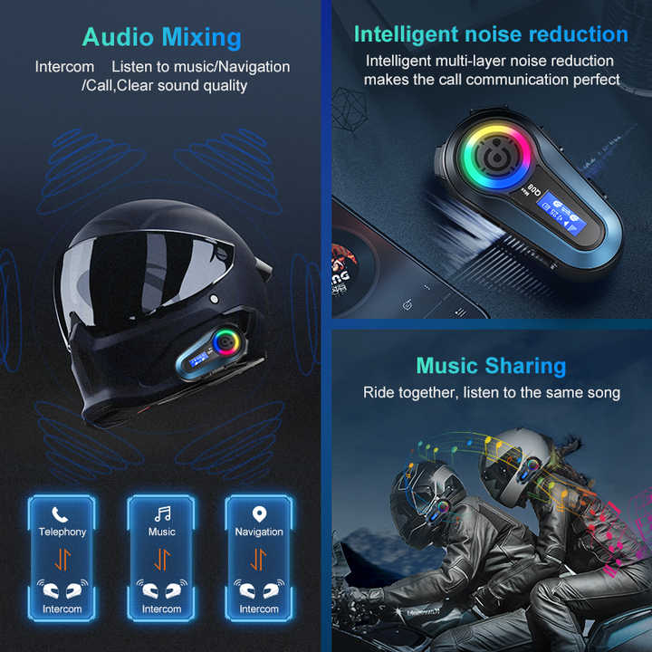 Q08 MAX 2 People 300m Intercom BT 5.3 Noise Reduction Wireless Blue ...