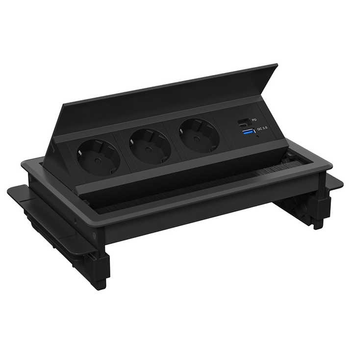 Modern Style Aluminum Alloy Flip-Up Desk Outlet with Hidden Power Brush ...