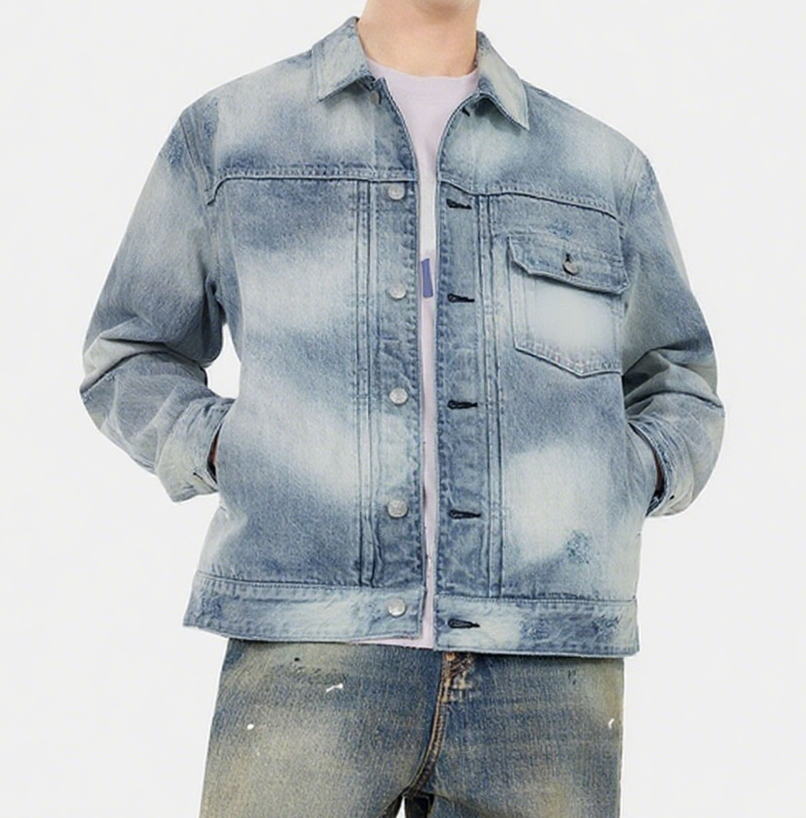 Stone Washed Denim Jacket Men | Cropped Oversized Collar | Streetwear ...