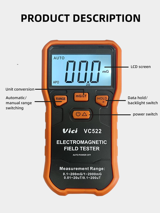 EMF Meter, VICI VC522 Electromagnetic Field Radiation Detector of ...