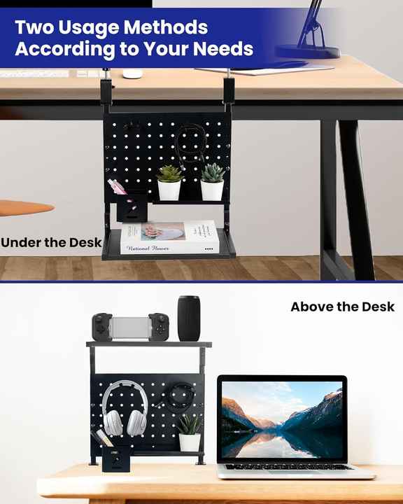 Clamp on Desk Organizer Shelf with Pegboard - SUREALONG