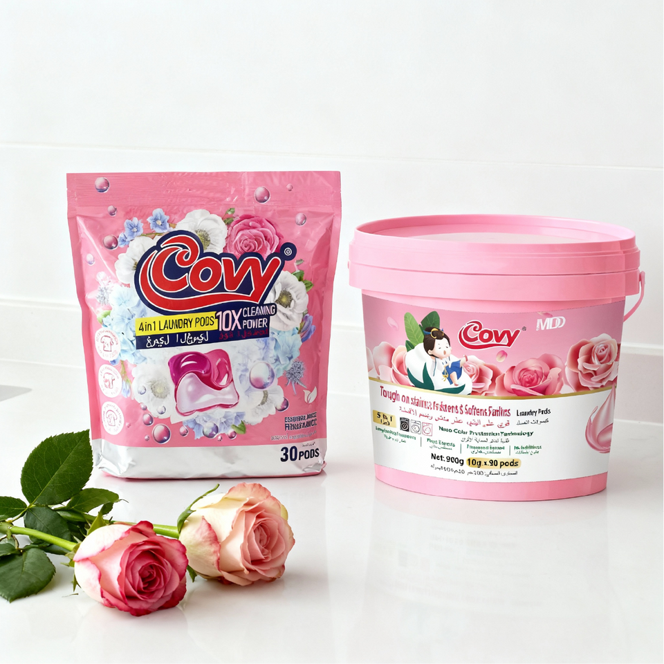 Covy Color Safe Laundry Detergent Pods Powder Rose Fragrance Deep Clean ...