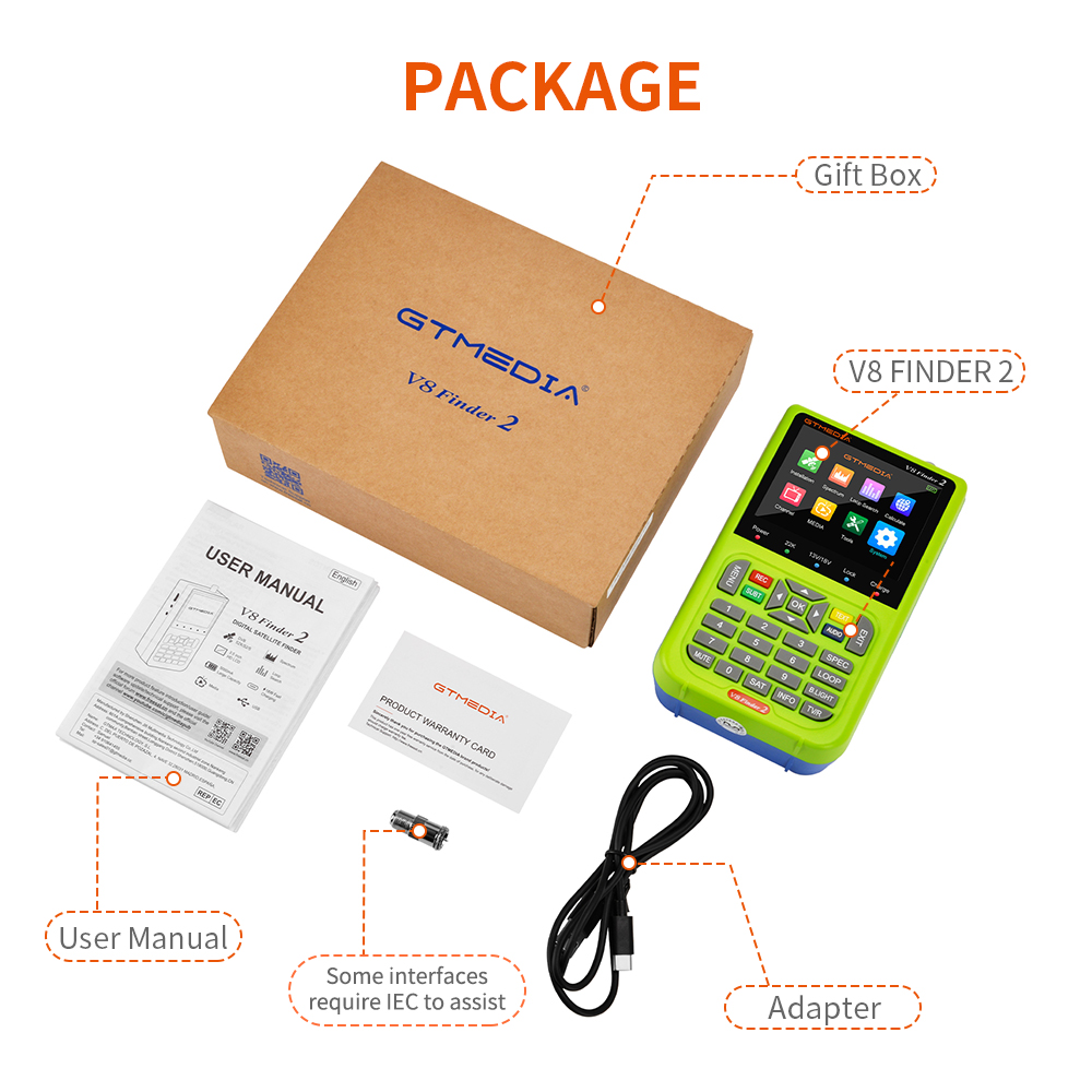 GTMEDIA V8 Finder 2 meters satellite signal finder DVB-S2X/S2/S H.265 ...