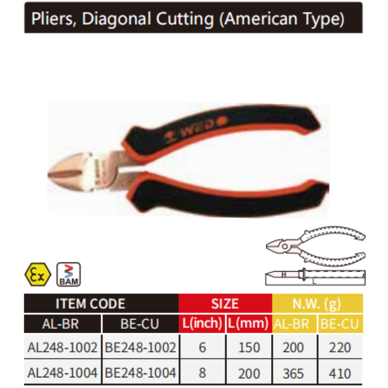 WEDO BAM Beryllium Copper Non-sparking Diagonal Cutting Pliers American ...