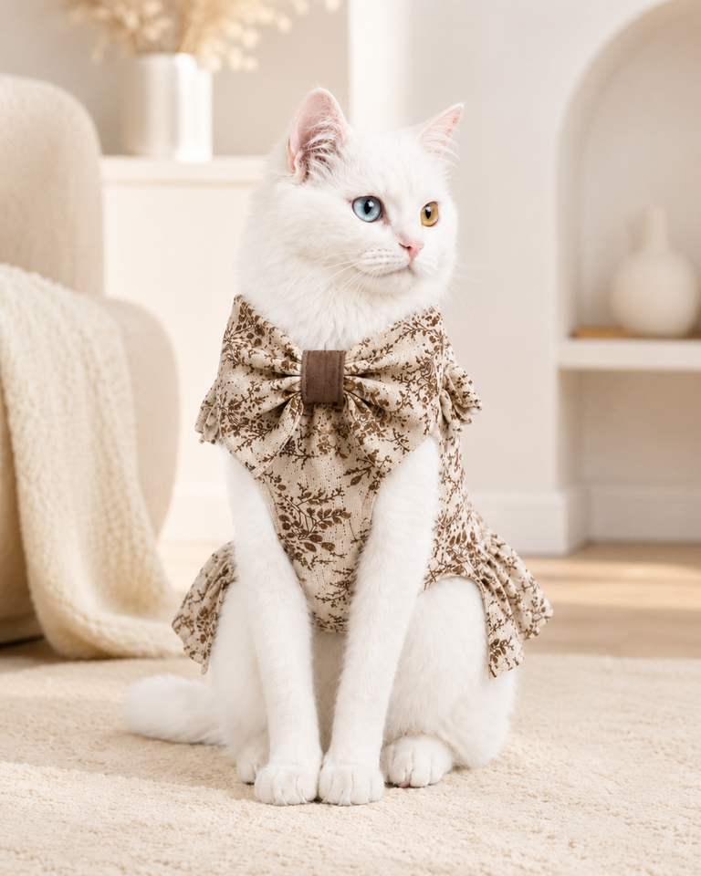 Hamolly Floral Cat Cape Dress with Bow Detail and Hidden Leash Ring ...