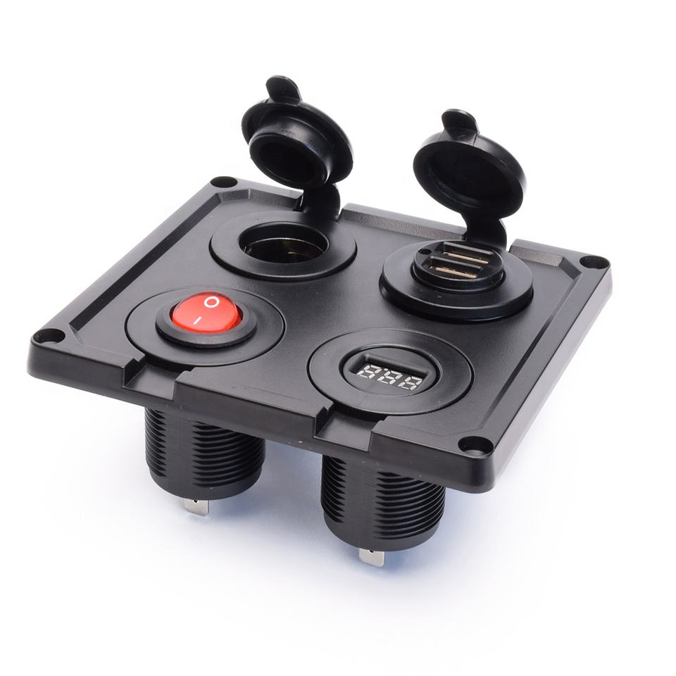 4 in 1 On/off 12-24V Wireless Charger Socket Panel Mount Multi Outlet ...