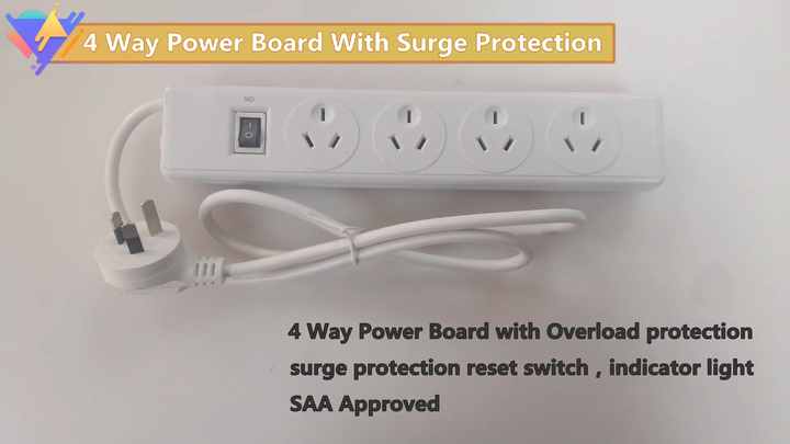Standard 4 way master switched surge protected power board 4 outlets ...