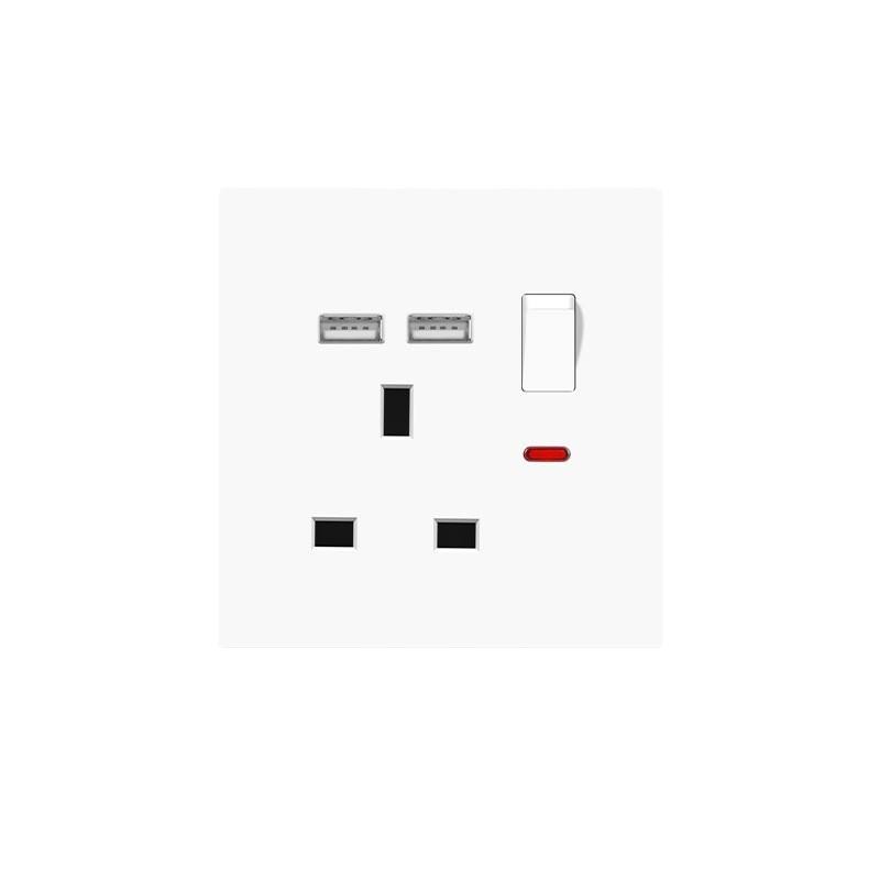 British standard switch socket white one open 13A socket two open ...