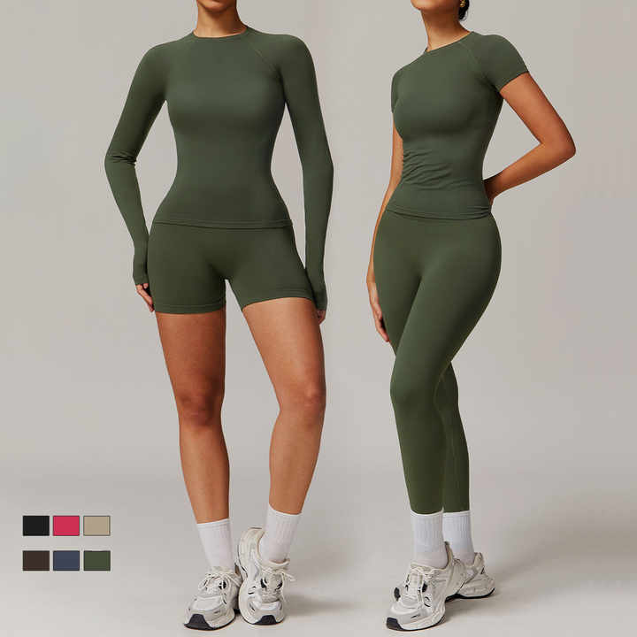 5 Piece Sets Women's Seamless Gym Fitness Sets Workout Outfits Stretchy ...