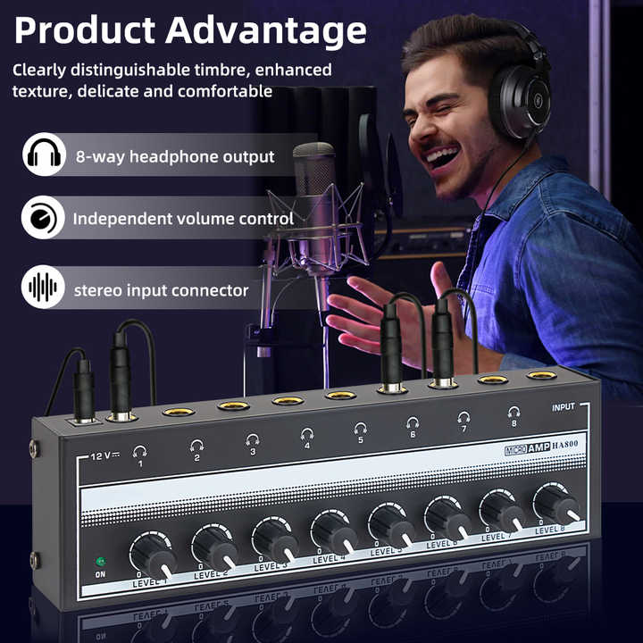 Professional Stereo Mini Amplifier Portable 8 Channel Headphones ...