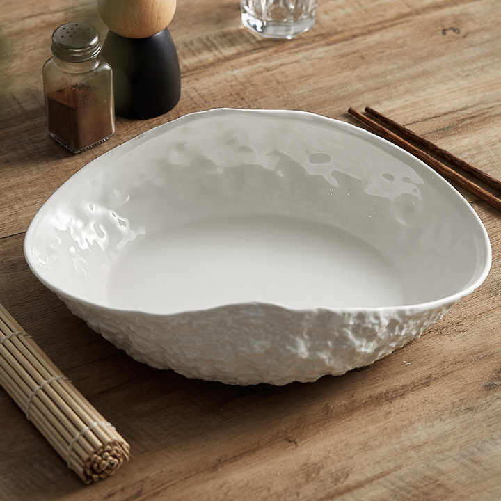 Ceramic White Dinner Plates for Restaurant Irregular Porcelain ...
