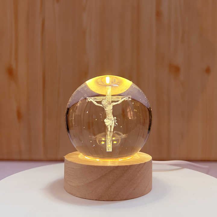 Christian Jesus Cross Crystal Ball - Night Light Figurine