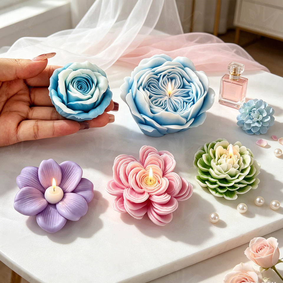 J10-580 New Product Various Flower Candle Silicone Mold for Home ...