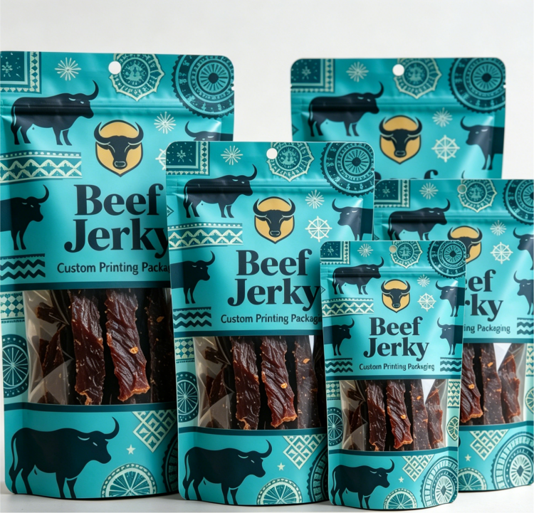 Custom Printed Snack Packaging Bags for Dried Meat Beef Jerky Flat ...