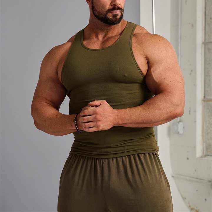 Men's Sports Tank Top U-neck Quick-Drying Shaped Tank Top Men's Ribbed ...