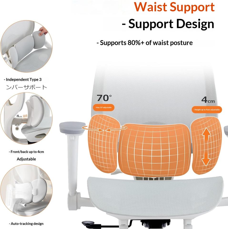 QILIAN Mesh Office Chair Desk Chair Independent 3 Zone Lumbers Support ...
