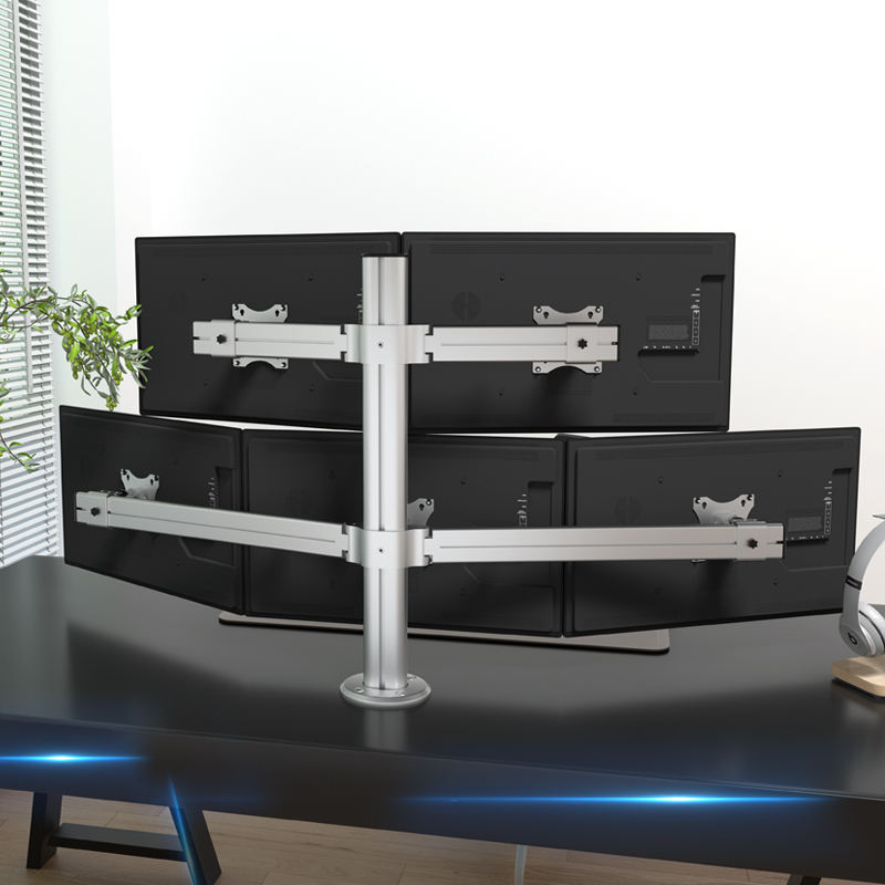 Perforated Five-Screen Metal Monitor Stand with Adjustable Height ...