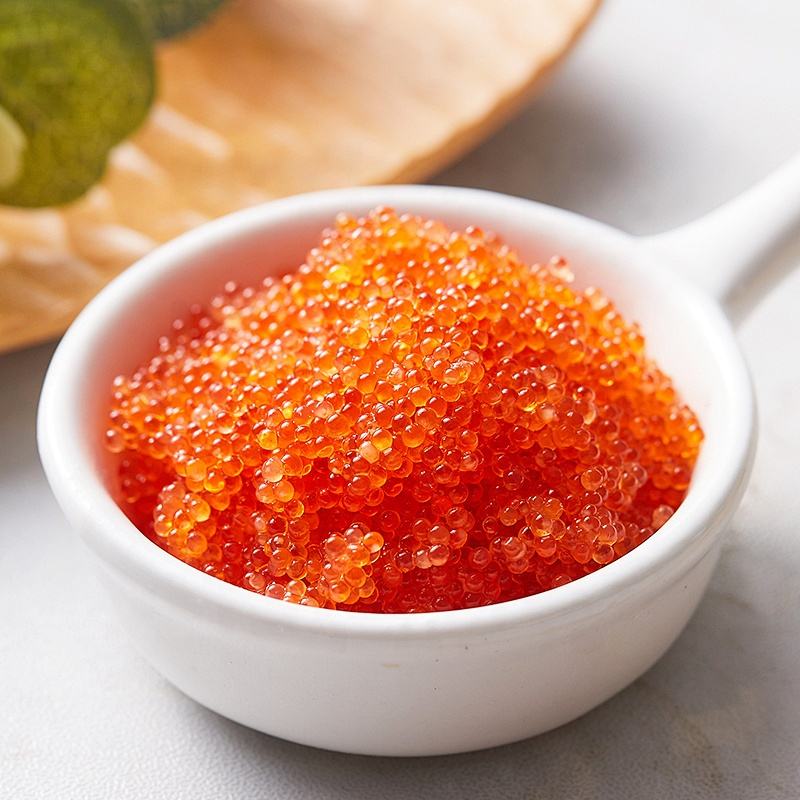 Frozen Peruvian Flying Fish Roe Sushi Large Grain Orange Red Black Gold ...