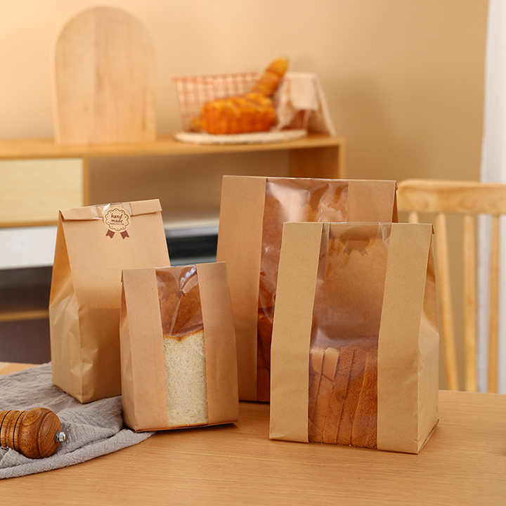 Toast Bread Bags Spot Cake Baking Toast Bags Windowed Transparent Kraft ...