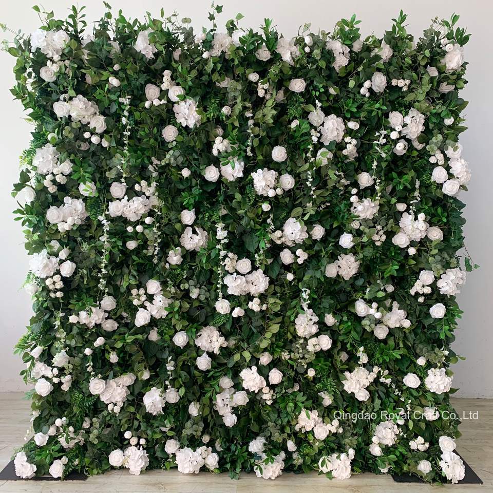 Wedding Purple Flower Wall Roll up Fabric Panel Pink Rose Flower Wall ...