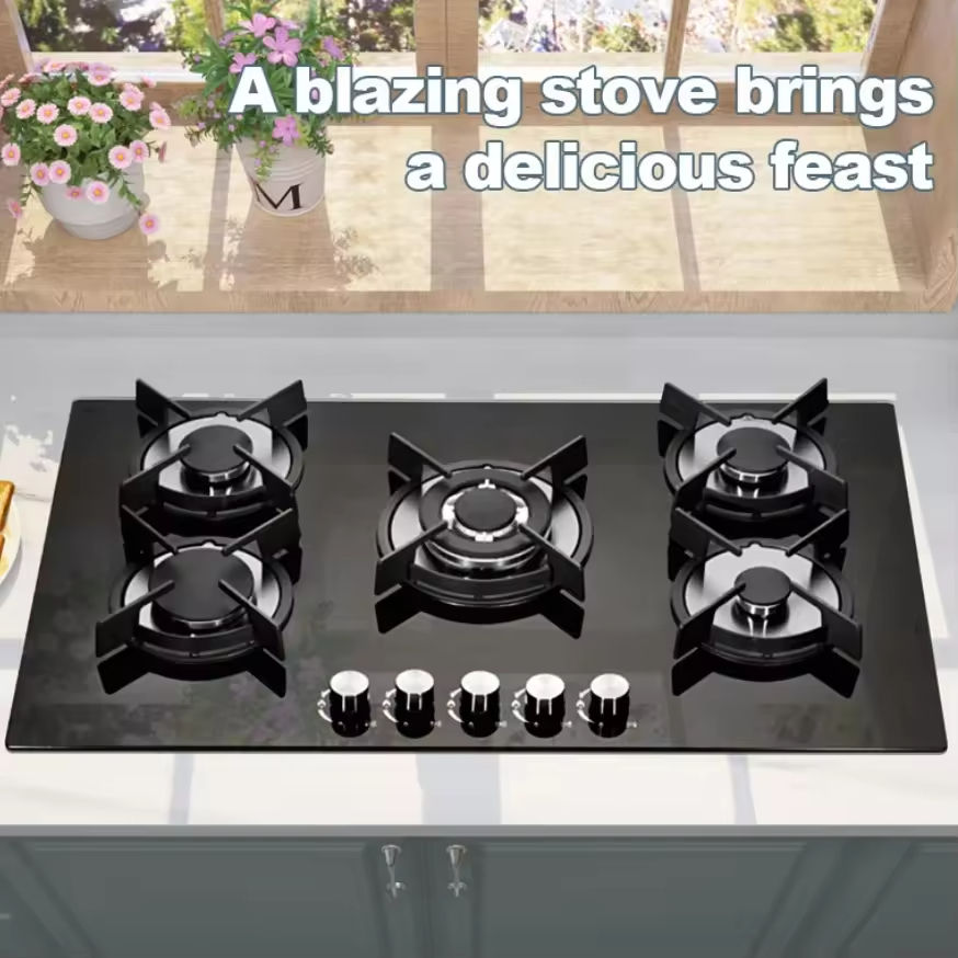 Multi Cooker 5 Burner Built in Gas Hob Tempered Glass Top Cooking Gas ...