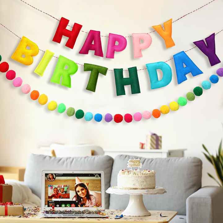 Happy Birthday Felt Fabric Banner Rainbow Felt Ball Garland Reusable ...