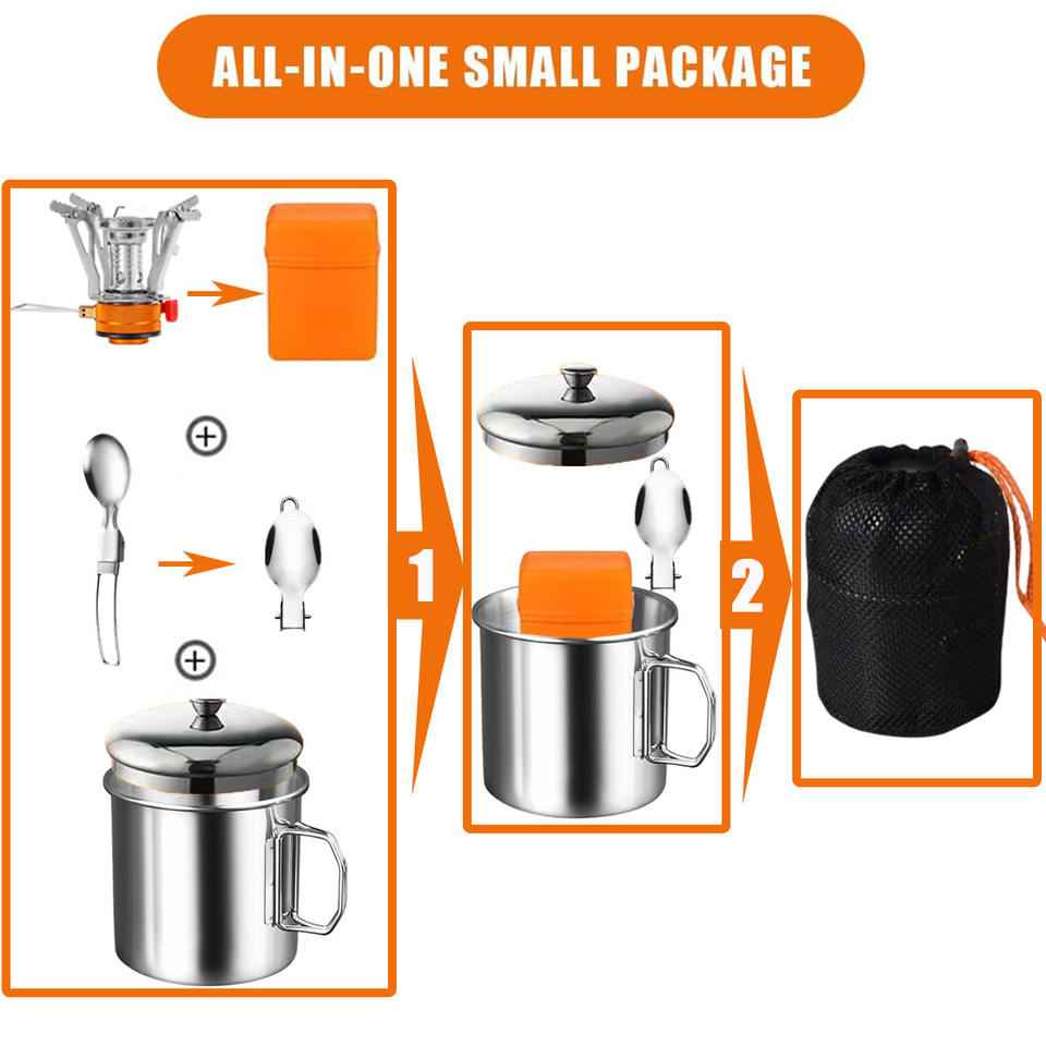 Portable Foldable Tea Kit Mini Camping Cookware Stove Water Cup with ...
