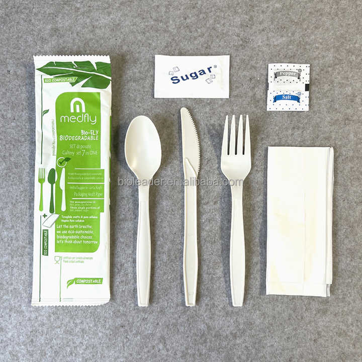 Wholesale Biodegradable Compostable CPLA Plastic Cutlery Set Disposable ...