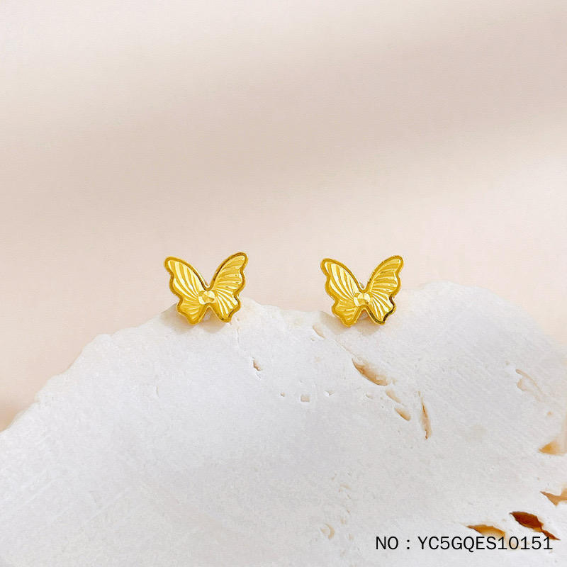 Lerca Solid 24K Gold CNC Diamond-Cut Butterfly Stud Earrings Shiny ...