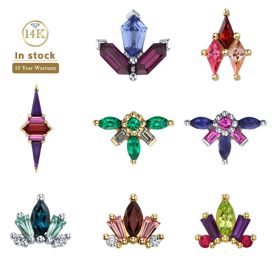 Wholesale 14K Solid Gold Threadless Piercing Ends Marquise Baguette ...