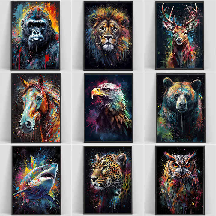 Abstract Wild Life Animal Portrait Posters and Prints Canvas Painting ...