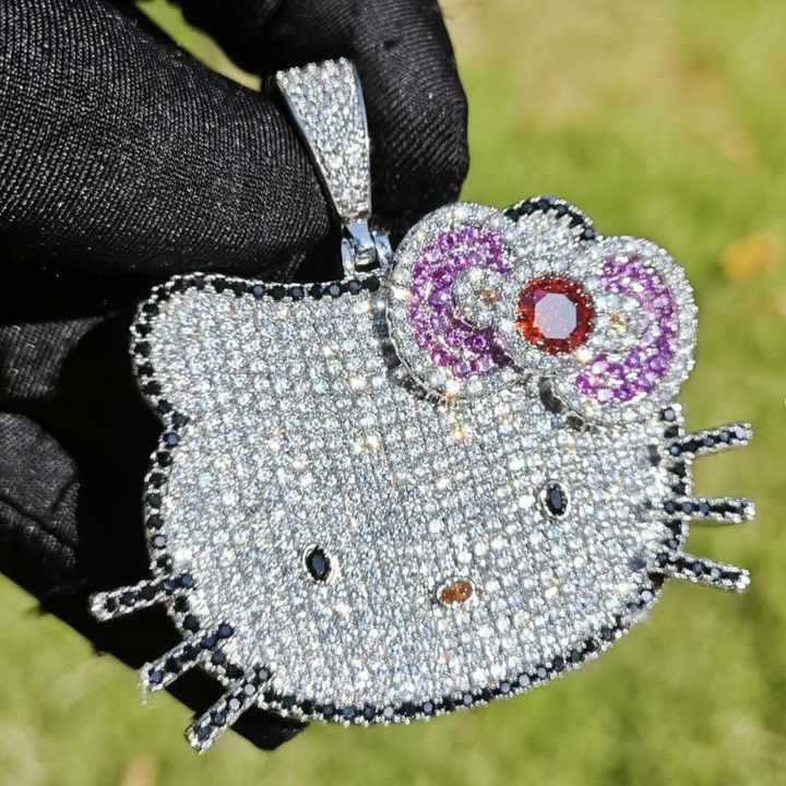 Fashion Women's Cute Hello Kitty Cat Necklace Pendant Iced Out Cartoon ...