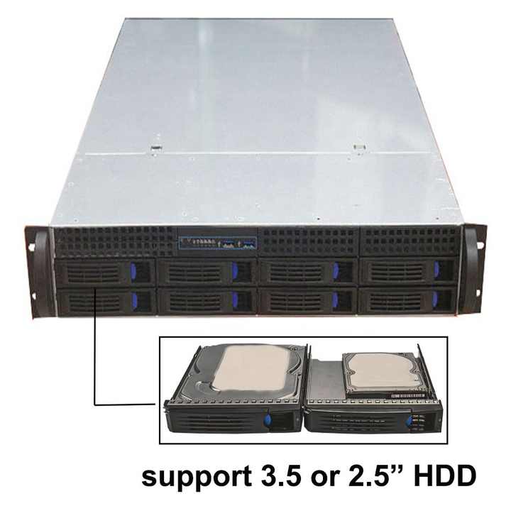 2U Rackmount Server Chassis with 8 Bay Hot-Swappable SATA/SAS Drive Bay