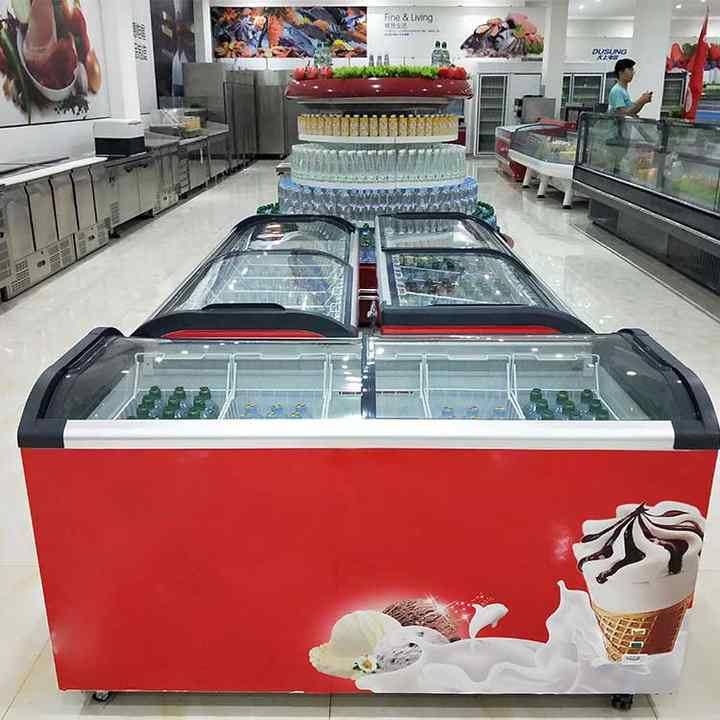 Curved Sliding Glass Door Fridge Chest Freezer Deep Ice Cream Freezer ...