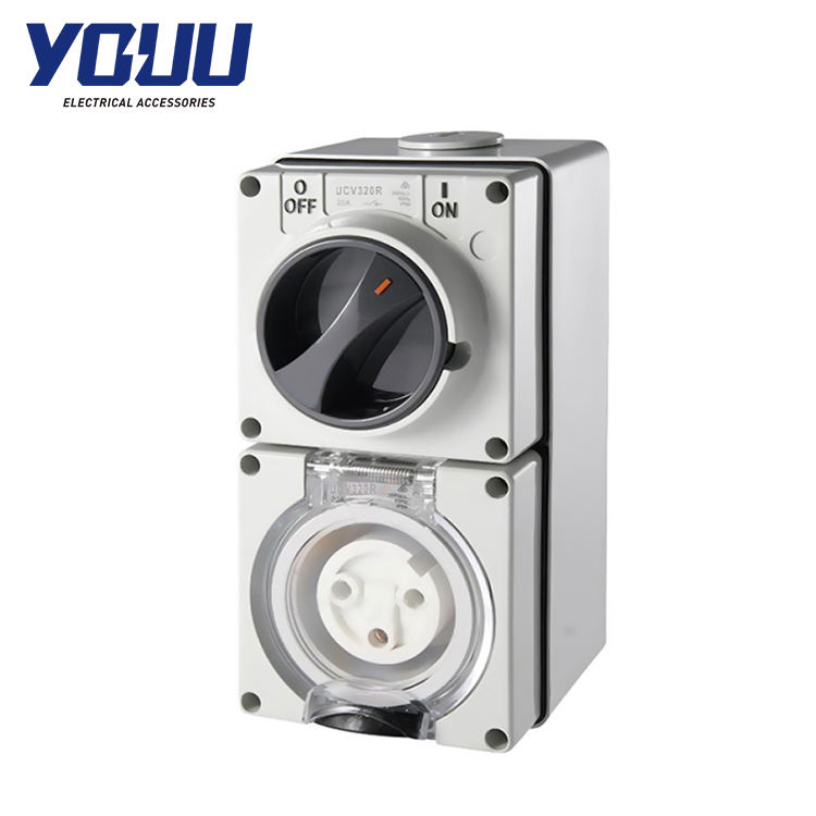 YOUU 10A IP66 500V 4 Pin Grey Combination Switch Socket Electrical Plug ...