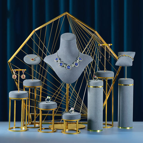 Luxury Jewelry Display Counter - Suede Props Set for Window Show