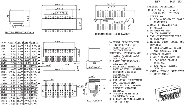 Hot New 0.5mm 0.8mm Pitch 52p Board-to-Board Connector Products from ...