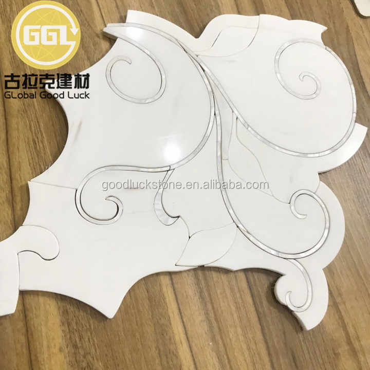 Irregular Shape Waterjet Mosaic Tile Inlay Shell Design for Wall Tile ...