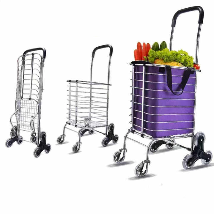 Versatile Shopping Laundry Cart with 8 Wheels Grocery Cart Folded ...