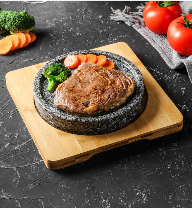 Volcanic Rock Steak Frying Pan Grooved Stone Slab Grill Pan with ...