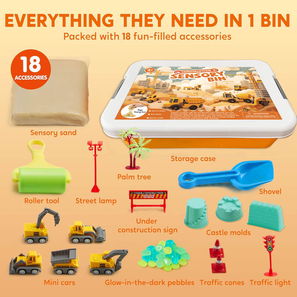 Kits Wood Construction Sensory Bin for Toddlers Preschoolers Glow-in ...